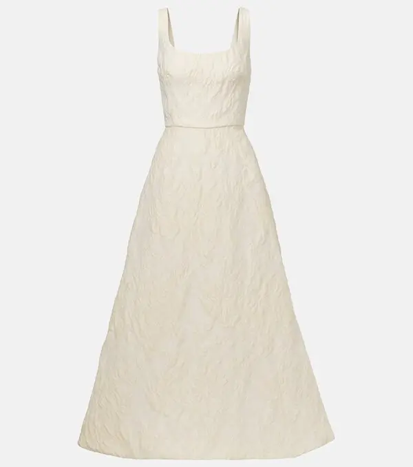 Monique Lhuillier Floral Jacquard Gown - White