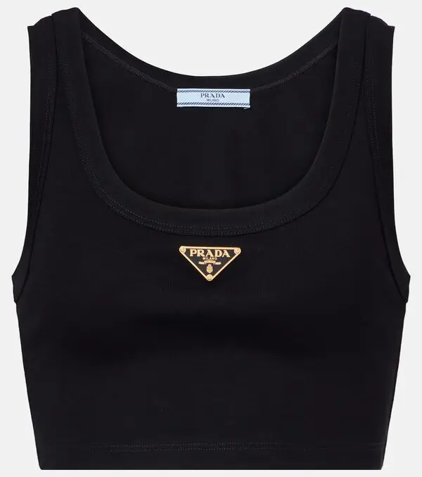 Prada Logo Cotton Crop Top - Black