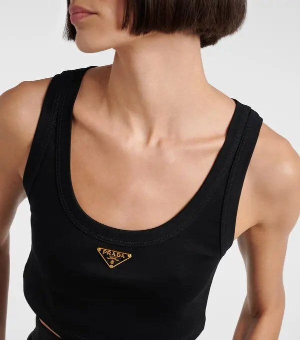 Prada Logo Cotton Crop Top - Black