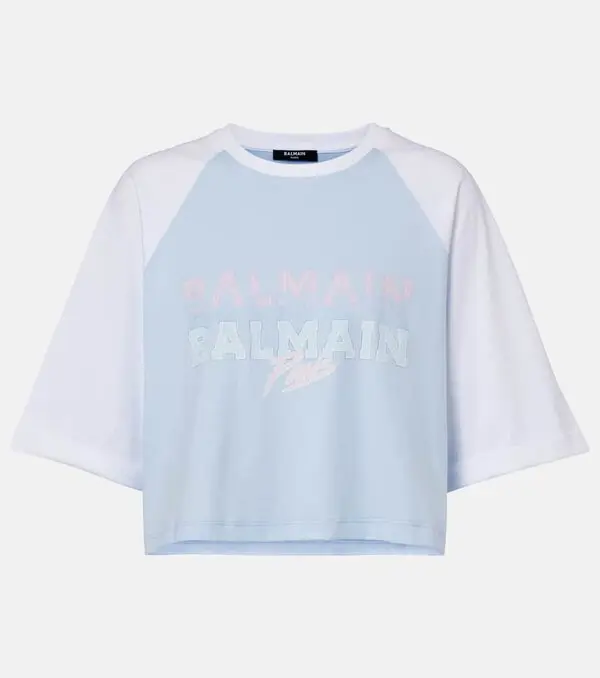Balmain Logo Cropped Cotton Jersey T-shirt