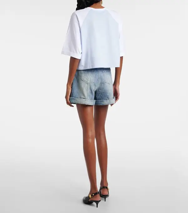 Balmain Logo Cropped Cotton Jersey T-shirt