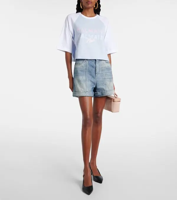 Balmain Logo Cropped Cotton Jersey T-shirt