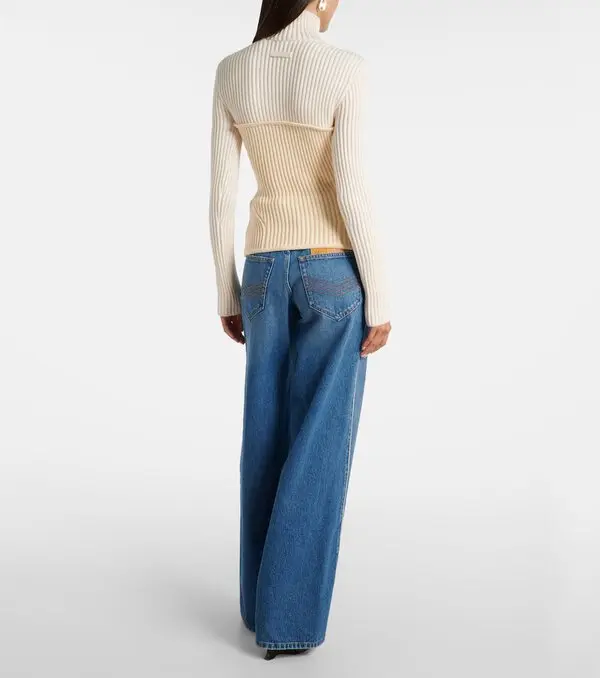 JEAN PAUL GAULTIER Ribbed-knit Wool-blend Turtleneck Sweater - White