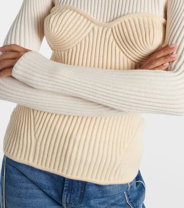 JEAN PAUL GAULTIER Ribbed-knit Wool-blend Turtleneck Sweater - White