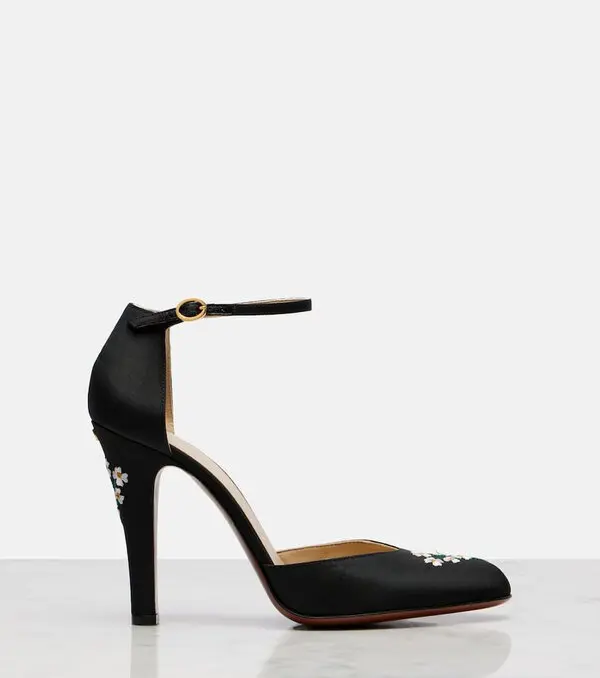 Valentino Garavani Hi Dolly 105 Embroidered Satin Pumps - Black