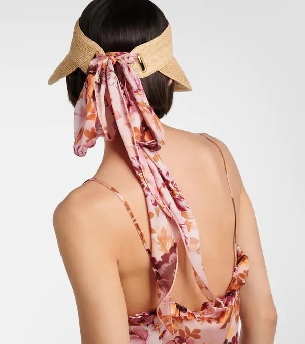 Chloé Raffia Visor With Silk Scarf