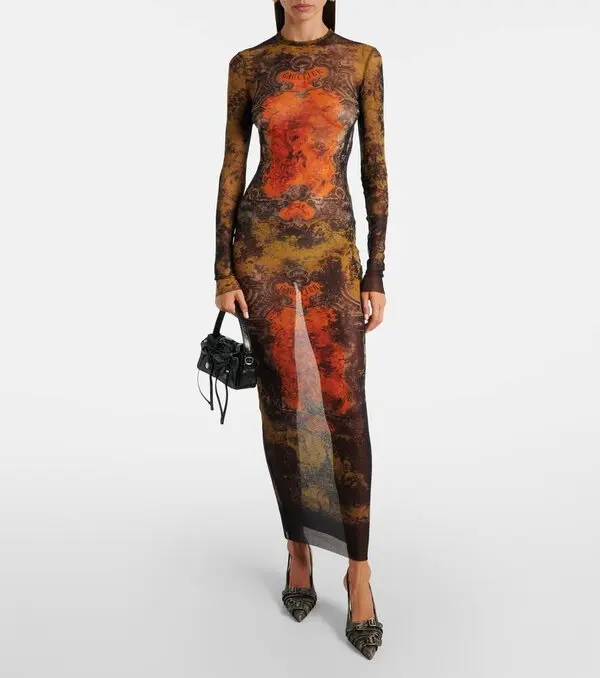 JEAN PAUL GAULTIER Printed Mesh Maxi Dress