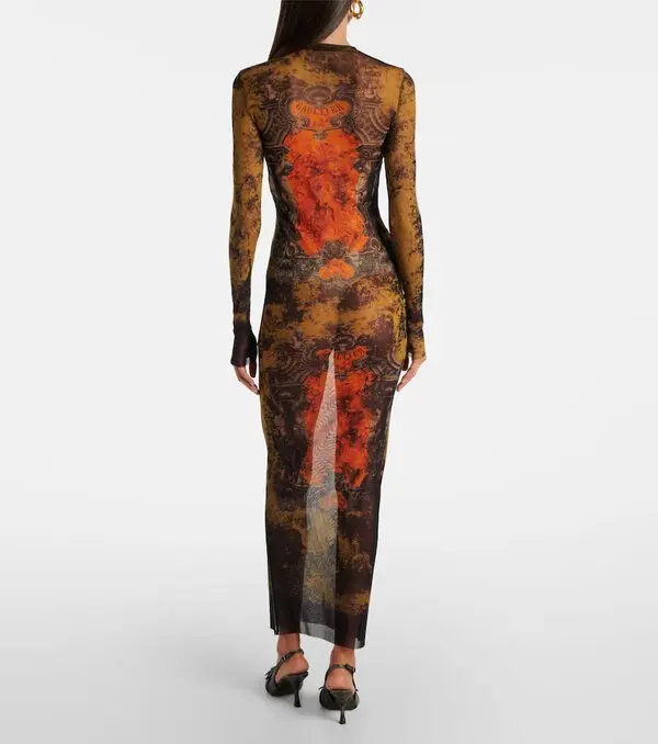 JEAN PAUL GAULTIER Printed Mesh Maxi Dress