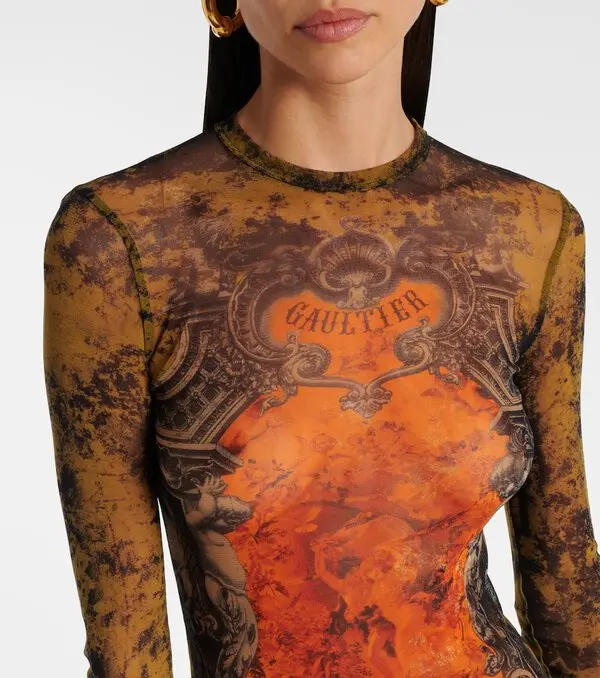 JEAN PAUL GAULTIER Printed Mesh Maxi Dress