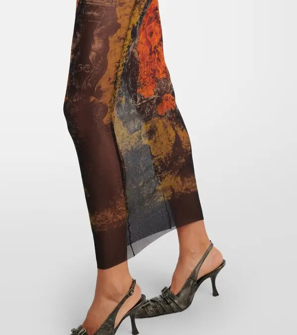 JEAN PAUL GAULTIER Printed Mesh Maxi Dress