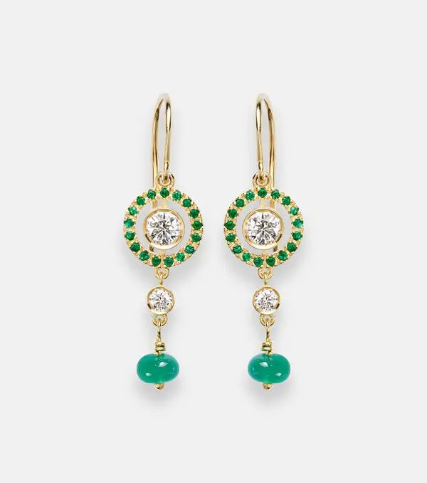 Ileana Makri 18kt Yellow Drop Earrings With Diamonds, Emeralds And Onyx - Gold