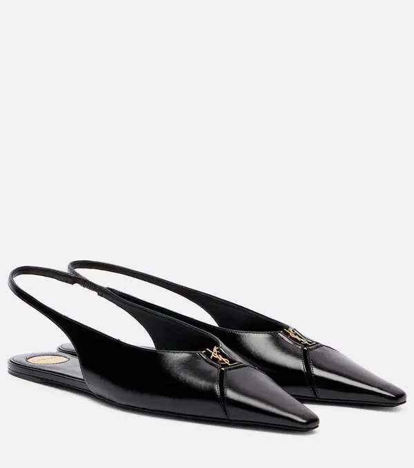 Saint Laurent Babylone Leather Slingback Flats - Black
