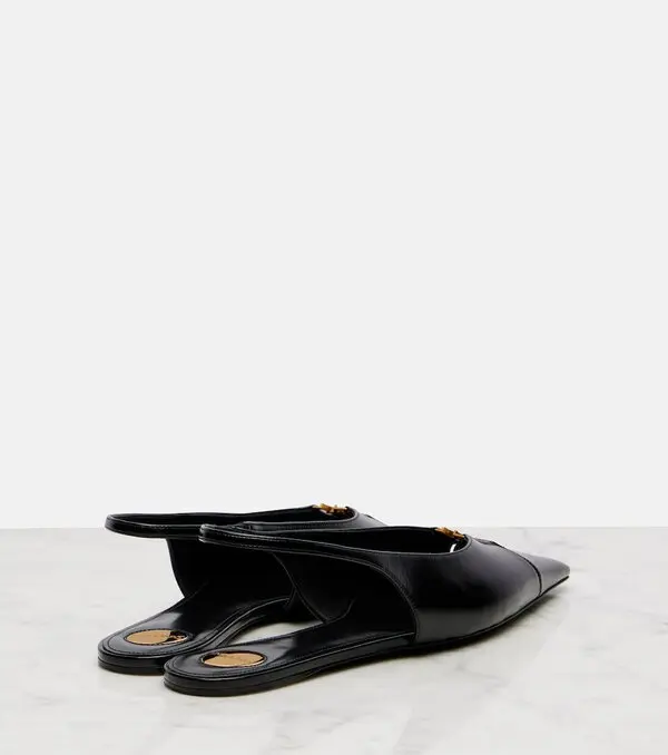 Saint Laurent Babylone Leather Slingback Flats - Black