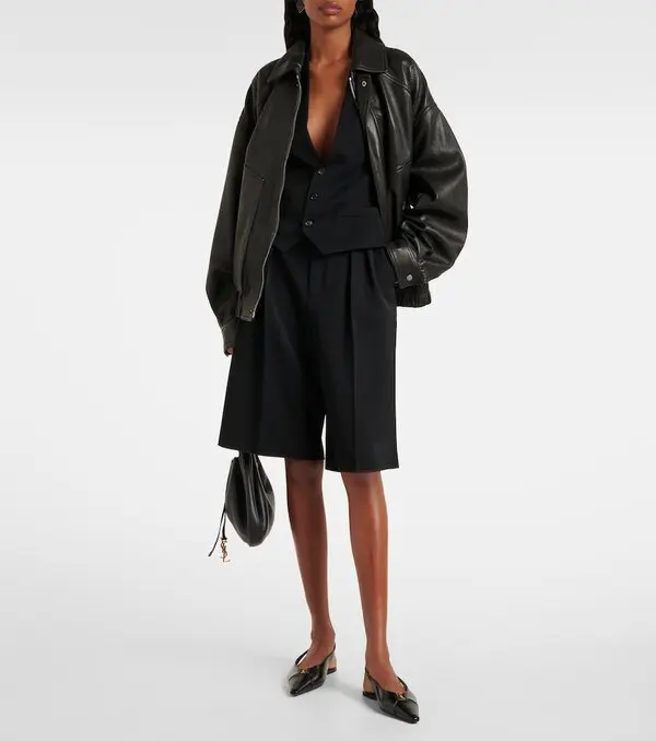 Saint Laurent Babylone Leather Slingback Flats - Black