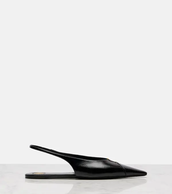 Saint Laurent Babylone Leather Slingback Flats - Black