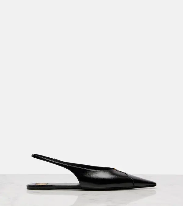 Saint Laurent Babylone Leather Slingback Flats - Black