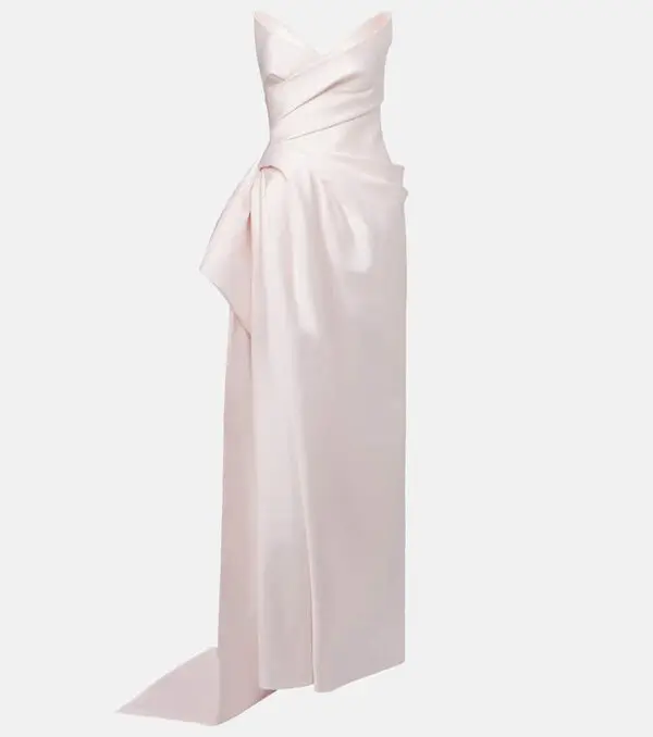 Monique Lhuillier Draped Strapless Mikado Gown - Pink