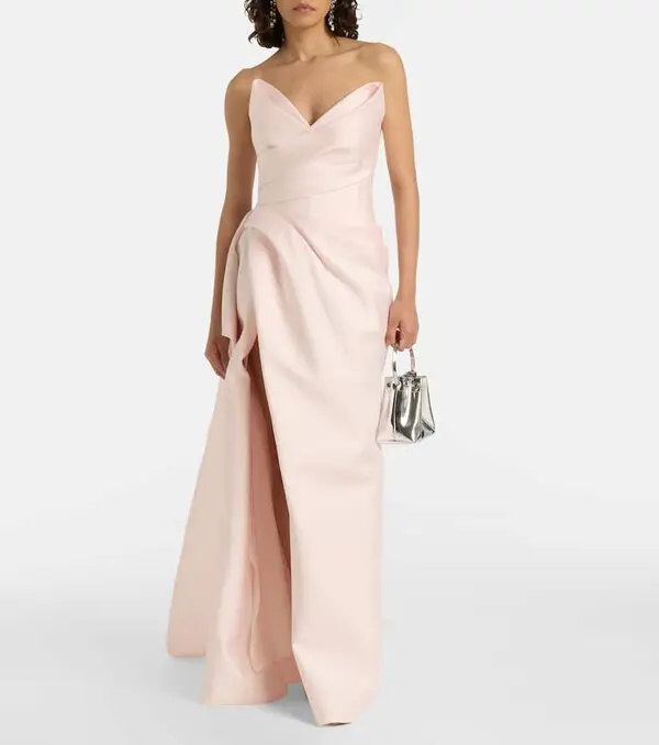Monique Lhuillier Draped Strapless Mikado Gown - Pink