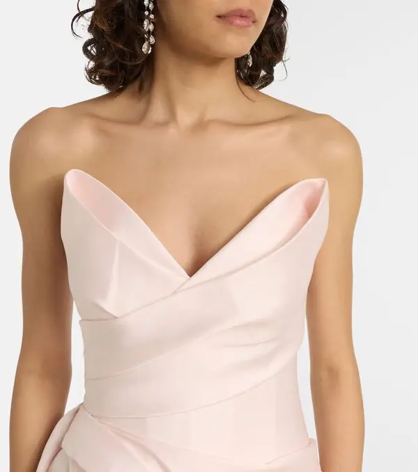 Monique Lhuillier Draped Strapless Mikado Gown - Pink