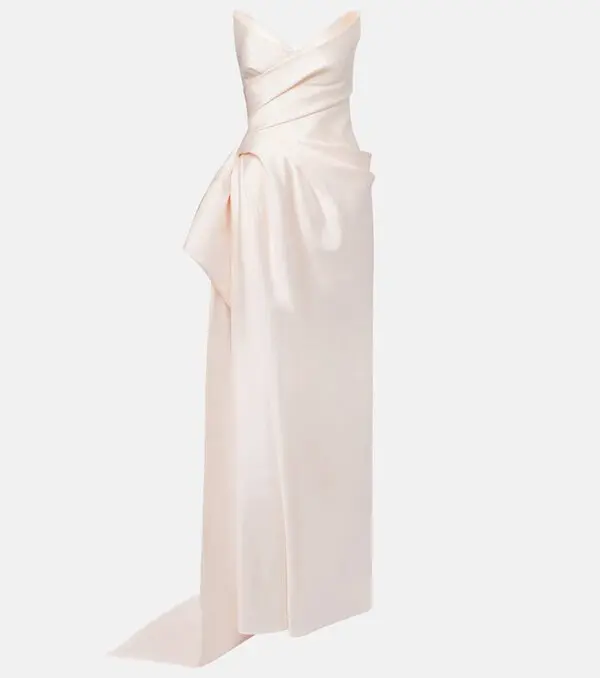 Monique Lhuillier Draped Strapless Mikado Gown - Pink