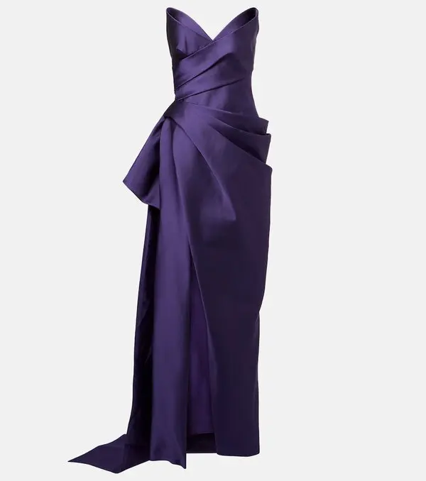 Monique Lhuillier Draped Strapless Mikado Gown - Purple