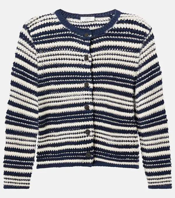 Vince Open-knit Striped Cotton Cardigan