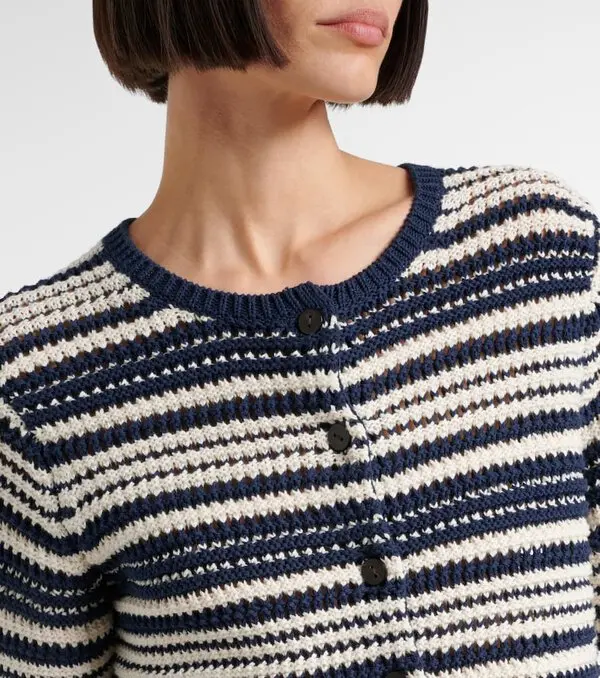Vince Open-knit Striped Cotton Cardigan