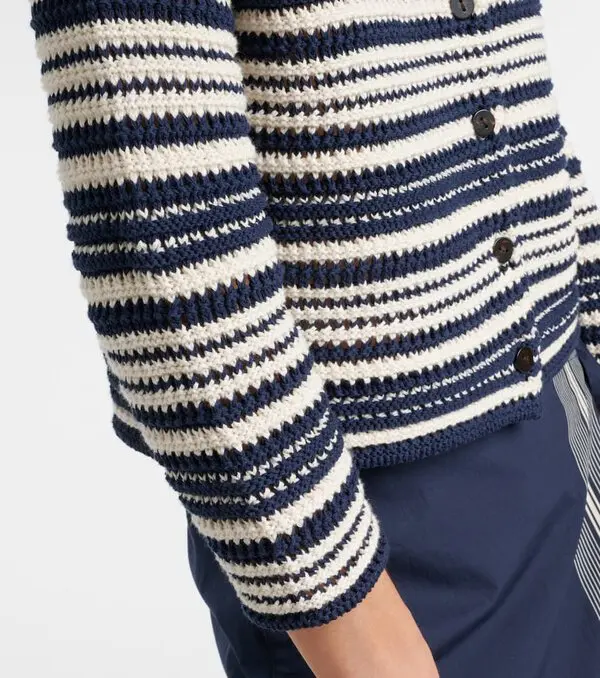 Vince Open-knit Striped Cotton Cardigan
