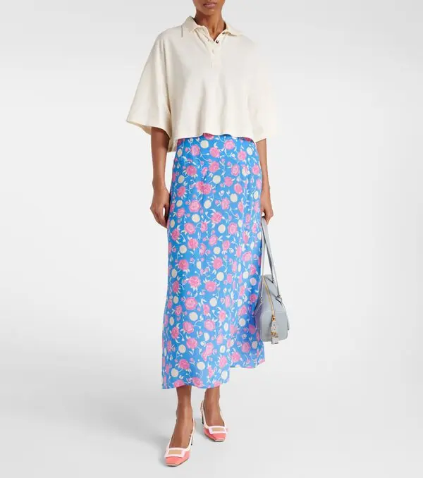 Rixo Carpi Floral Silk Midi Skirt