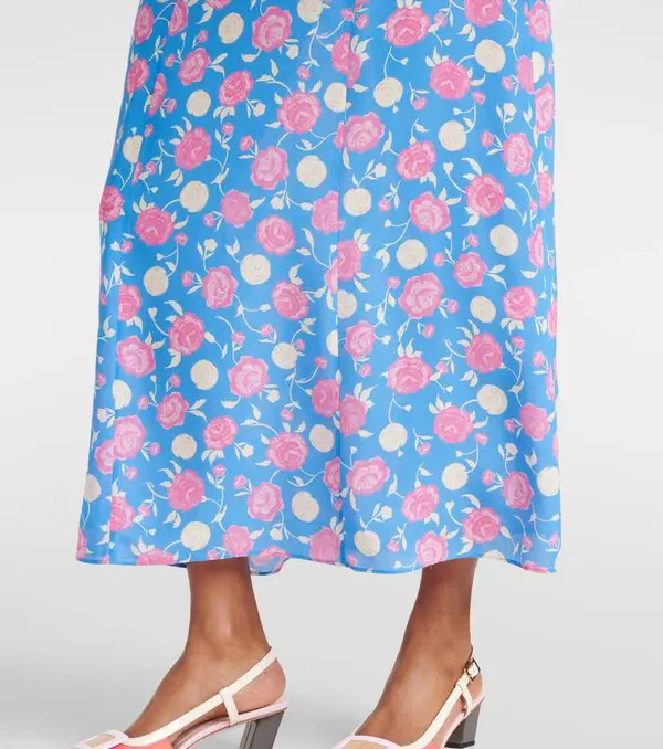 Rixo Carpi Floral Silk Midi Skirt