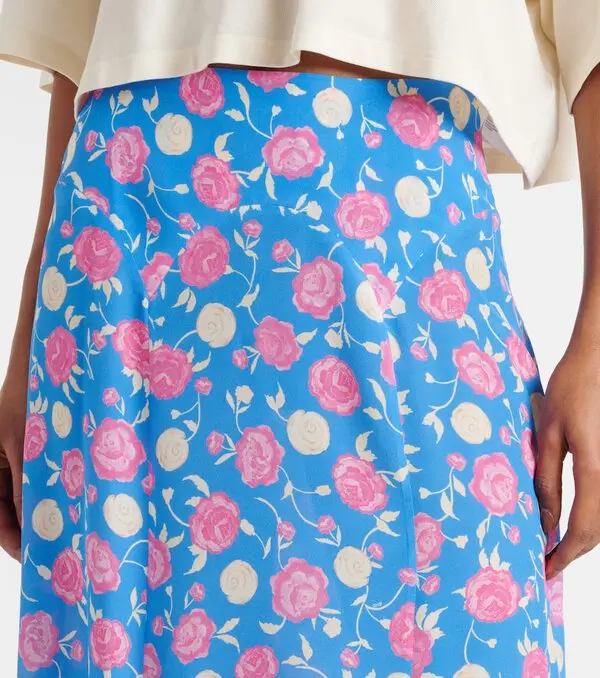 Rixo Carpi Floral Silk Midi Skirt