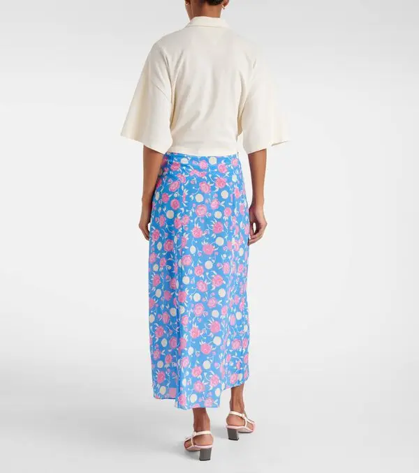Rixo Carpi Floral Silk Midi Skirt
