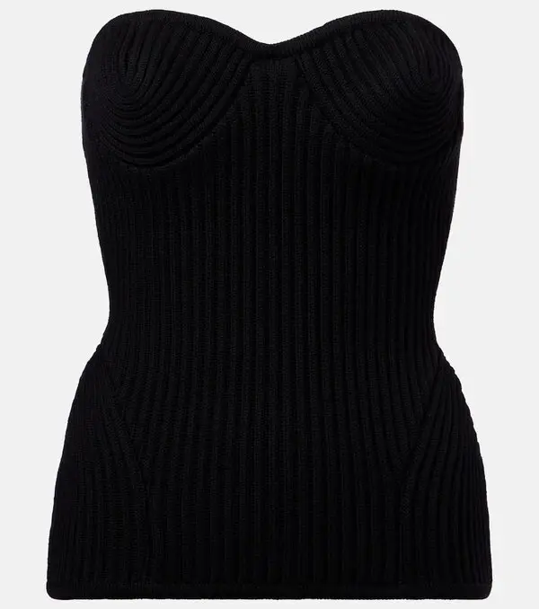 JEAN PAUL GAULTIER Ribbed-knit Wool-blend Corset - Black
