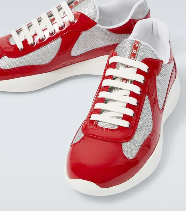 Prada America's Cup Leather-trimmed Sneakers - Red