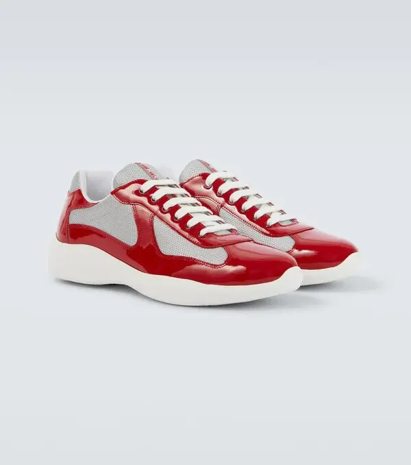 Prada America's Cup Leather-trimmed Sneakers - Red