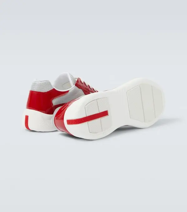 Prada America's Cup Leather-trimmed Sneakers - Red