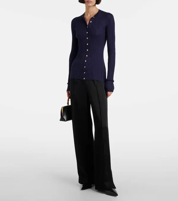 JIL SANDER Ribbed-knit Silk Cardigan