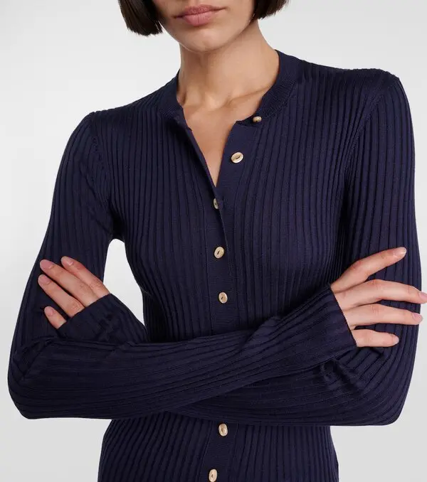 JIL SANDER Ribbed-knit Silk Cardigan