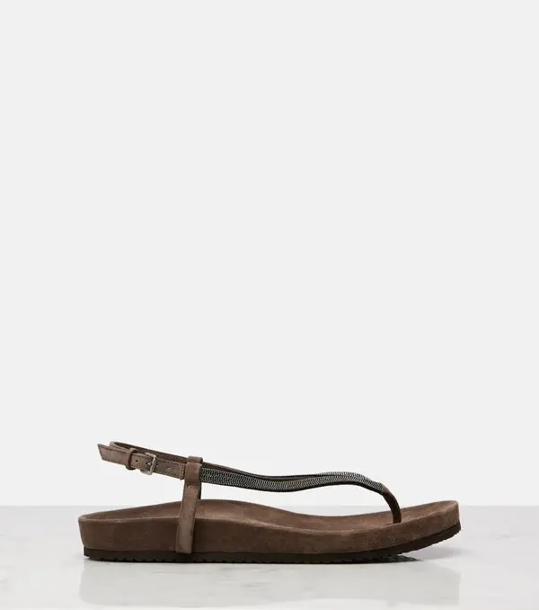 Brunello Cucinelli Monili Suede Thong Sandals