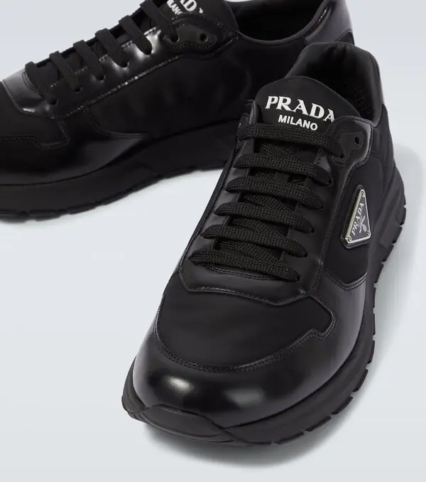 Prada Logo Leather-trimmed Sneakers - Black