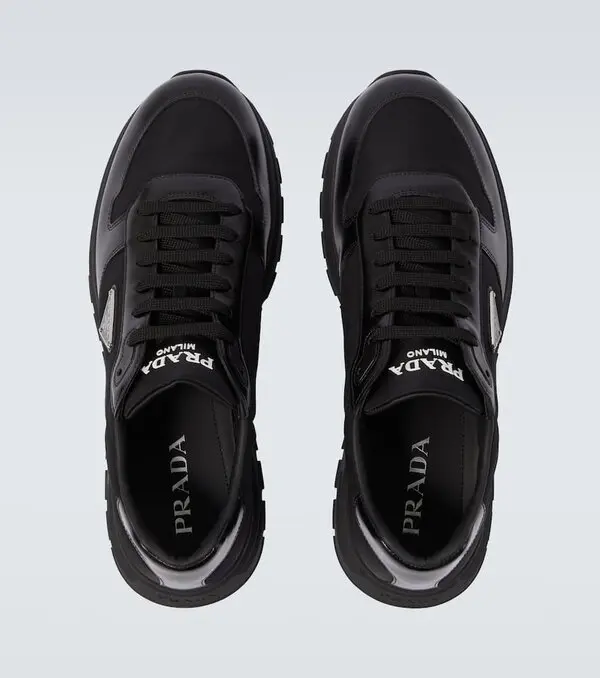 Prada Logo Leather-trimmed Sneakers - Black