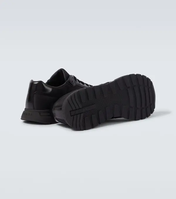 Prada Logo Leather-trimmed Sneakers - Black