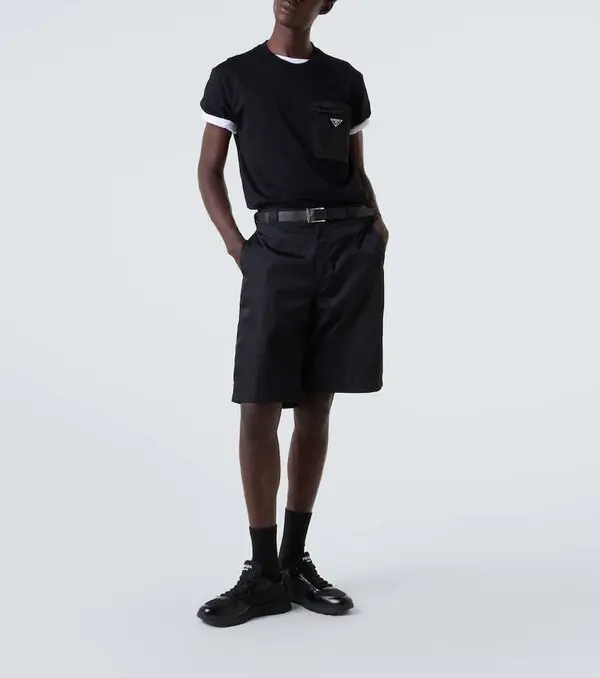Prada Logo Leather-trimmed Sneakers - Black