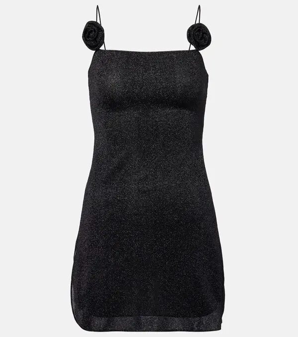 Oseree Lumiere Floral-appliqué Minidress - Black
