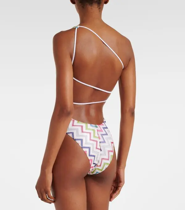 Missoni Zigzag One-shoulder Lame Swimsuit