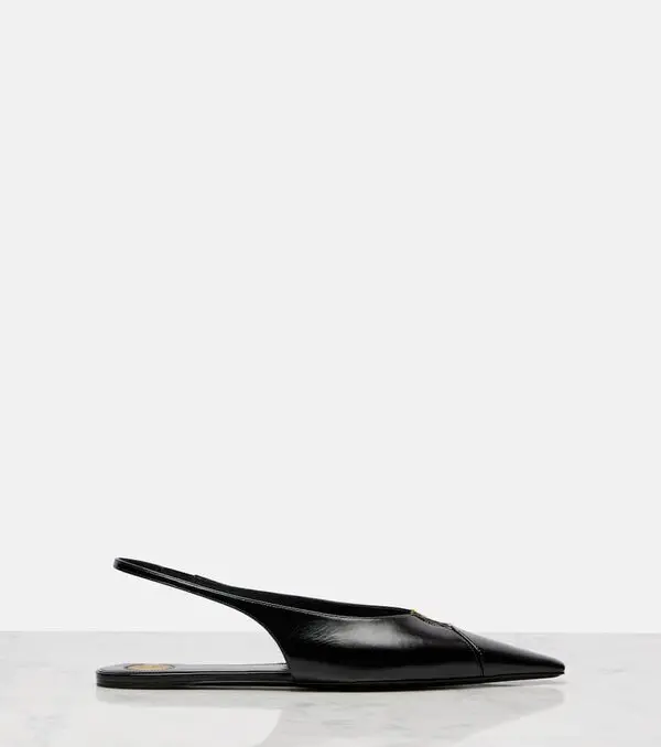 Saint Laurent Babylone Leather Slingback Flats - Black