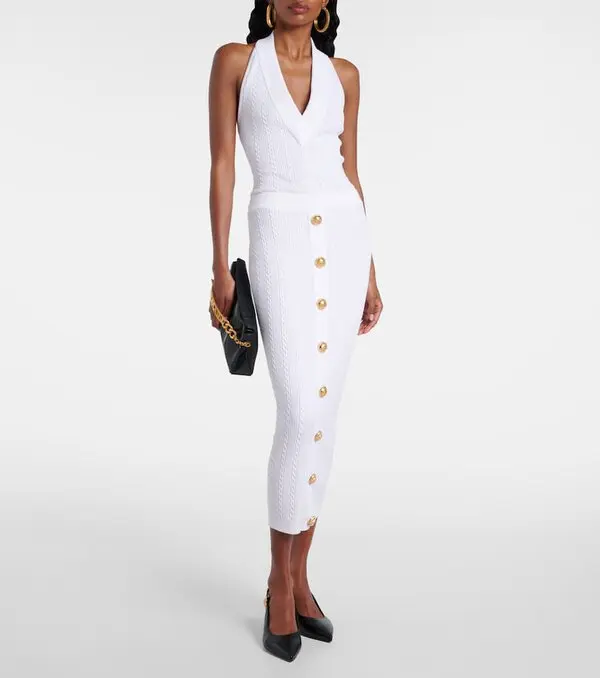Balmain Cable-knit Midi Skirt