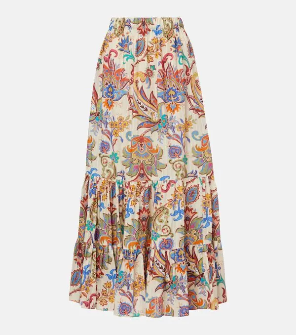 Etro Paisley Tiered Cotton Maxi Skirt - Multicoloured