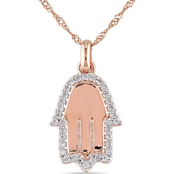 JULIANNA B. Diamond Hamsa Pendant Necklace - 14k Rose Gold