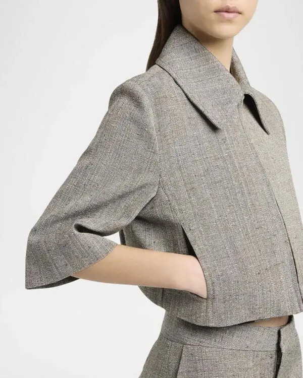 Bottega Veneta Knotted Mélange Cropped Jacket - Brownmulti